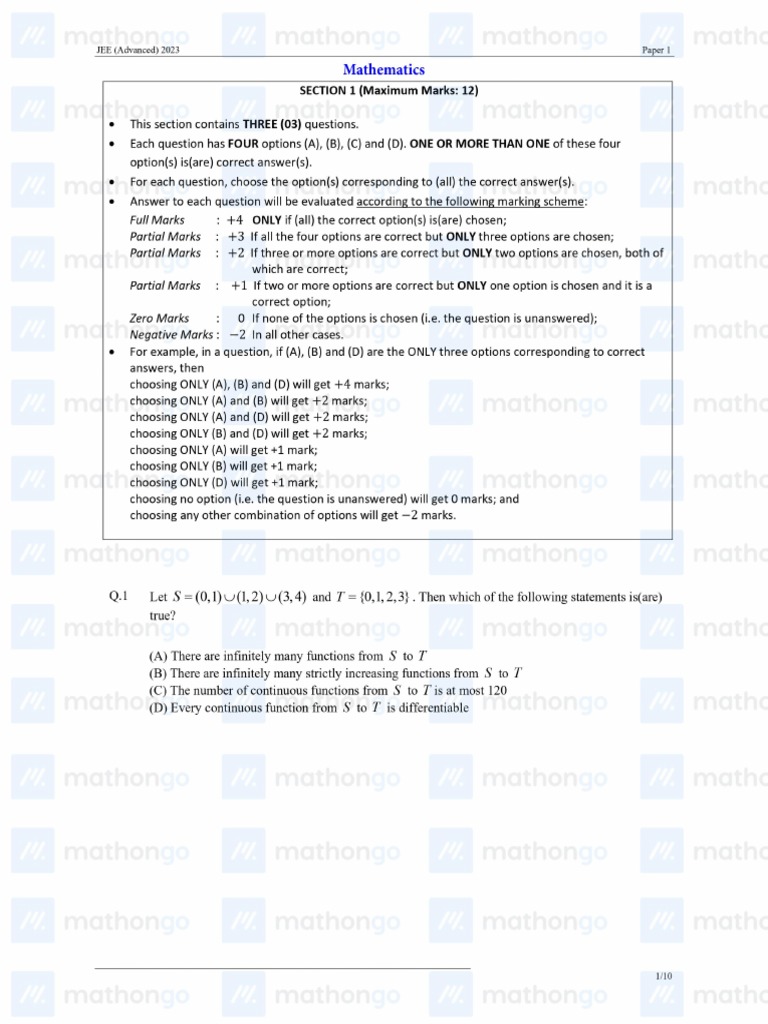 JEE Advanced 2023 (Paper 1) - MathonGo (1) | PDF