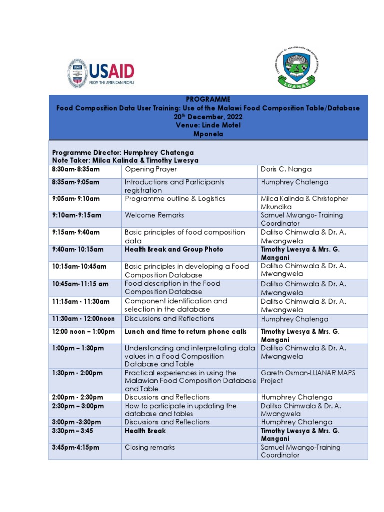 Food Composition Training Programme | PDF