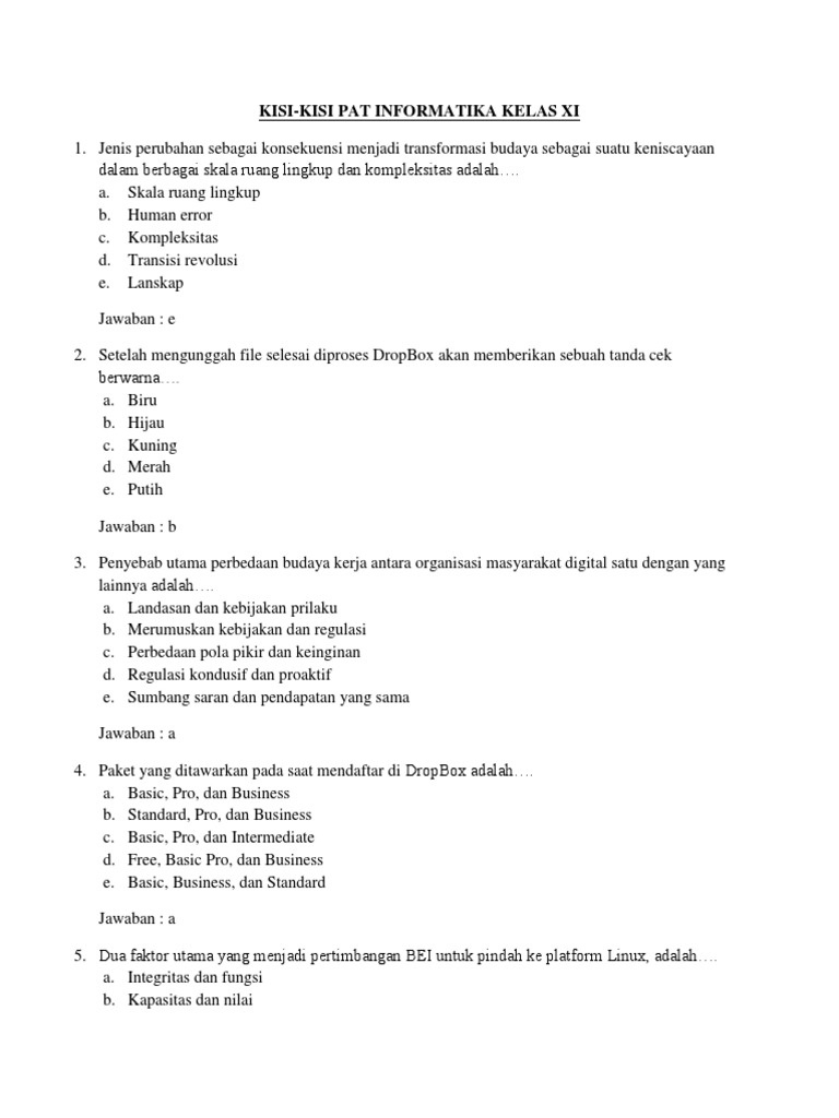 Kisis-Kisi Pat Informatika Kelas Xi | PDF