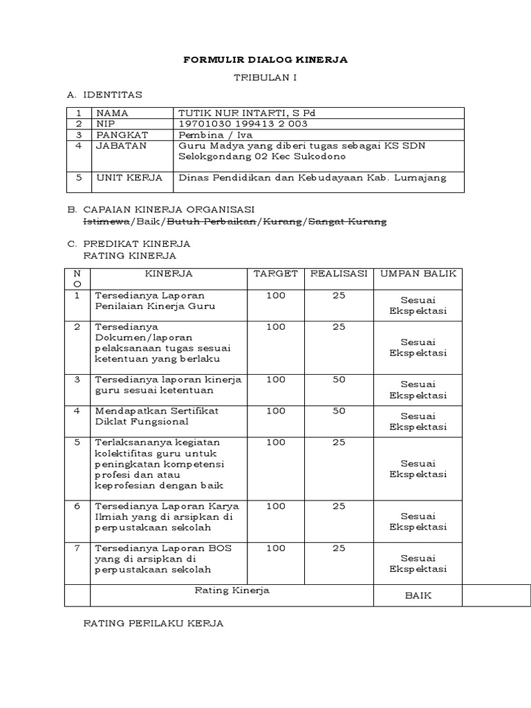Formulir Dialog Kinerja Tutik | PDF