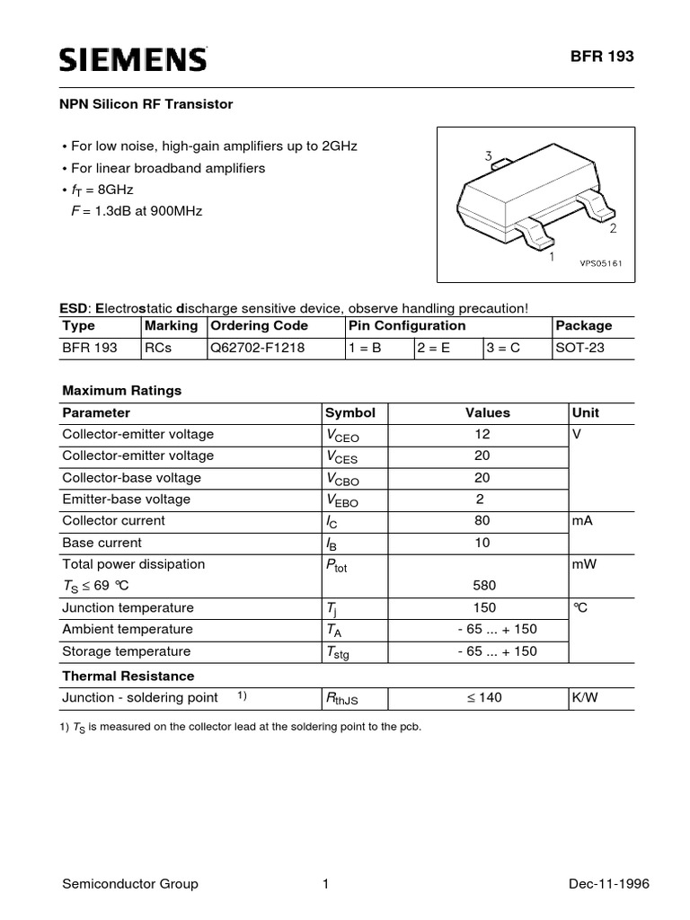 BFR 193 | PDF | Bipolar Junction Transistor | Information And ...