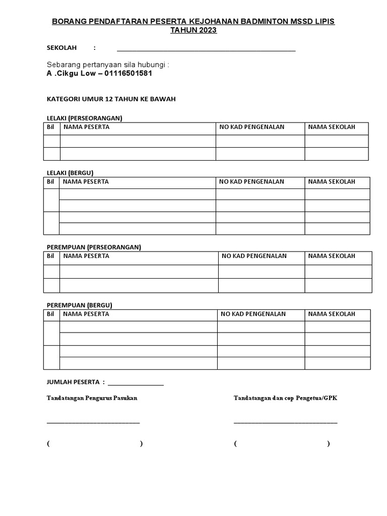 Borang Pendaftaran MSSD | PDF