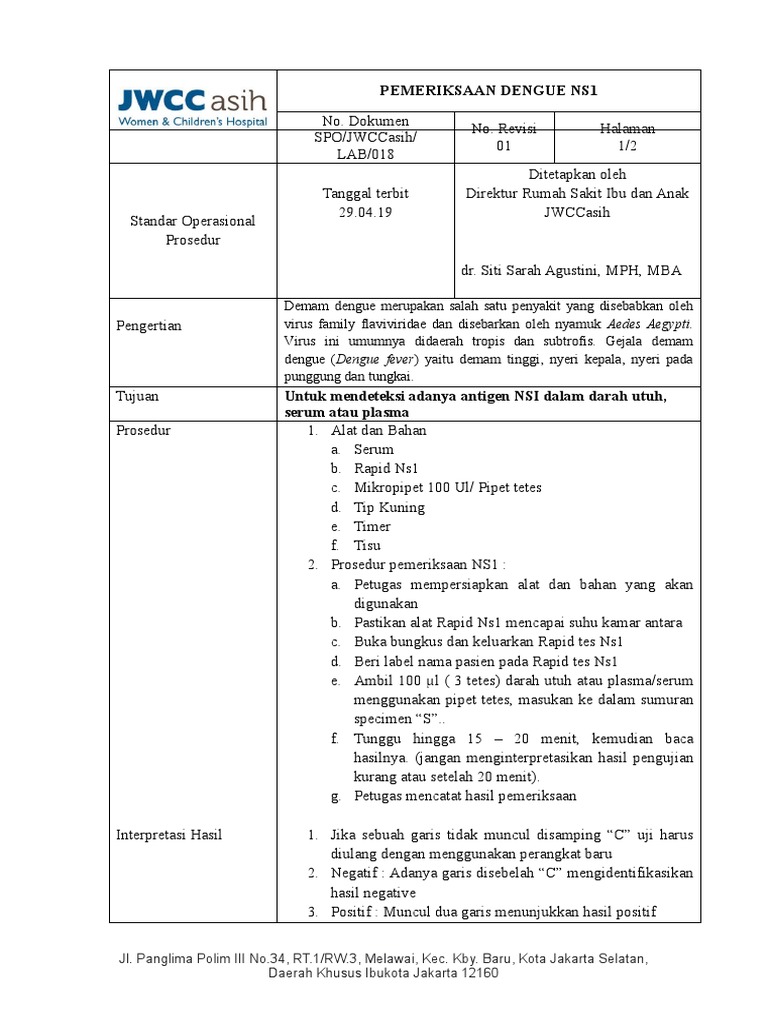 SOP Dengue NS1 | PDF