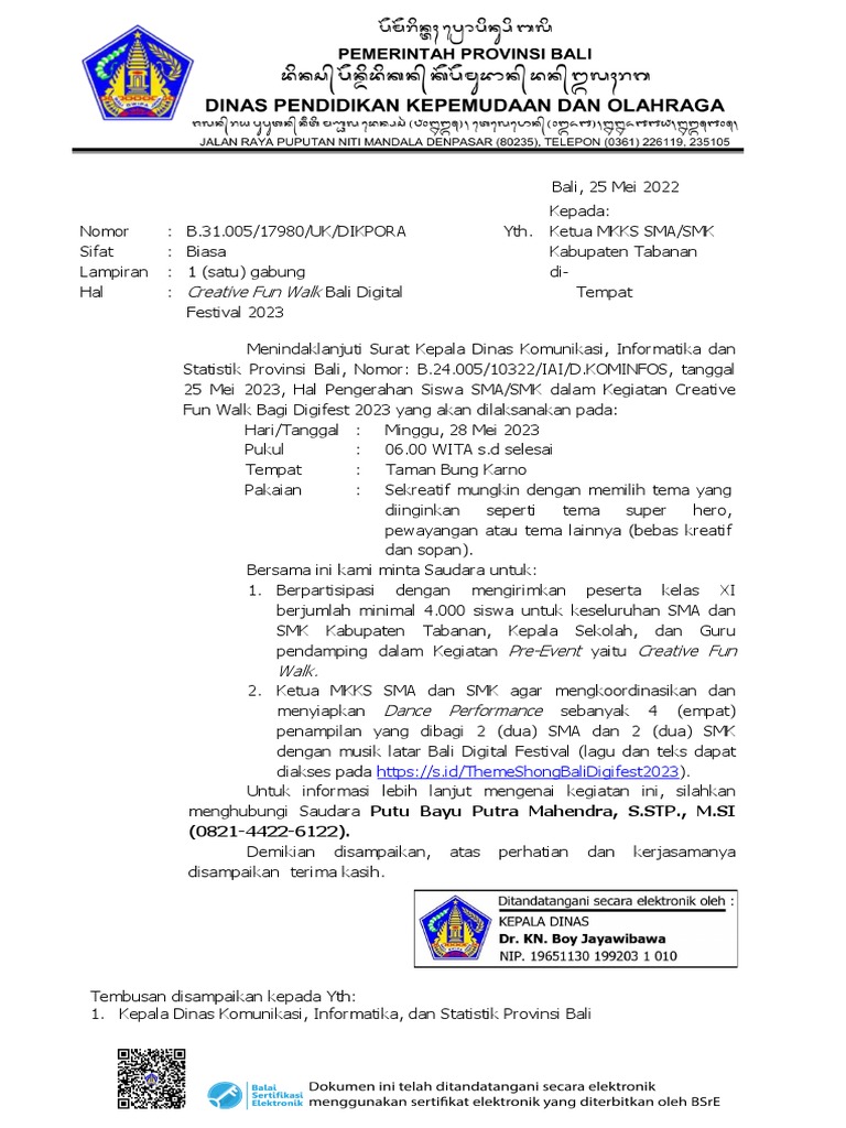 Surat Partisipasi Fun Walk Digifest Tabanan Bali | PDF