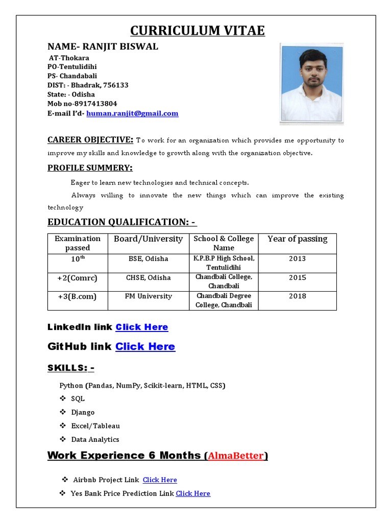 Resume Ranjit Biswal | PDF