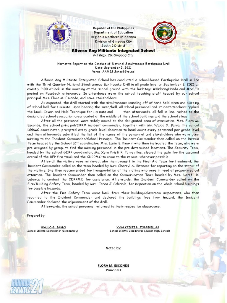 Narrative Report On The Conduct of National Simultaneous Earthquake ...