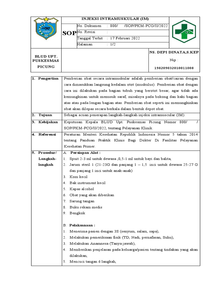 SOP Injeksi Intramuskular | PDF