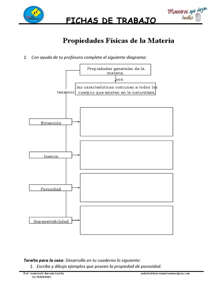 FICHAS DE TRABAJO. Propiedades Físicas de La Materia. 1. Con Ayuda de ...
