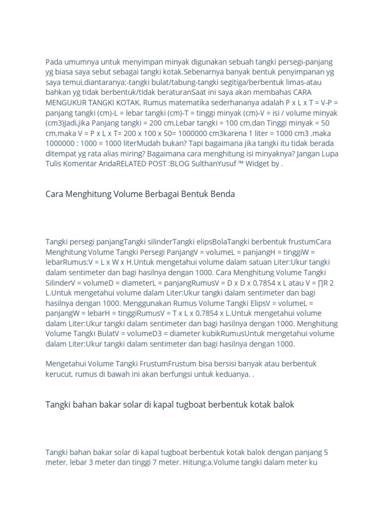 Hitungan Volume Tangki Solar | PDF
