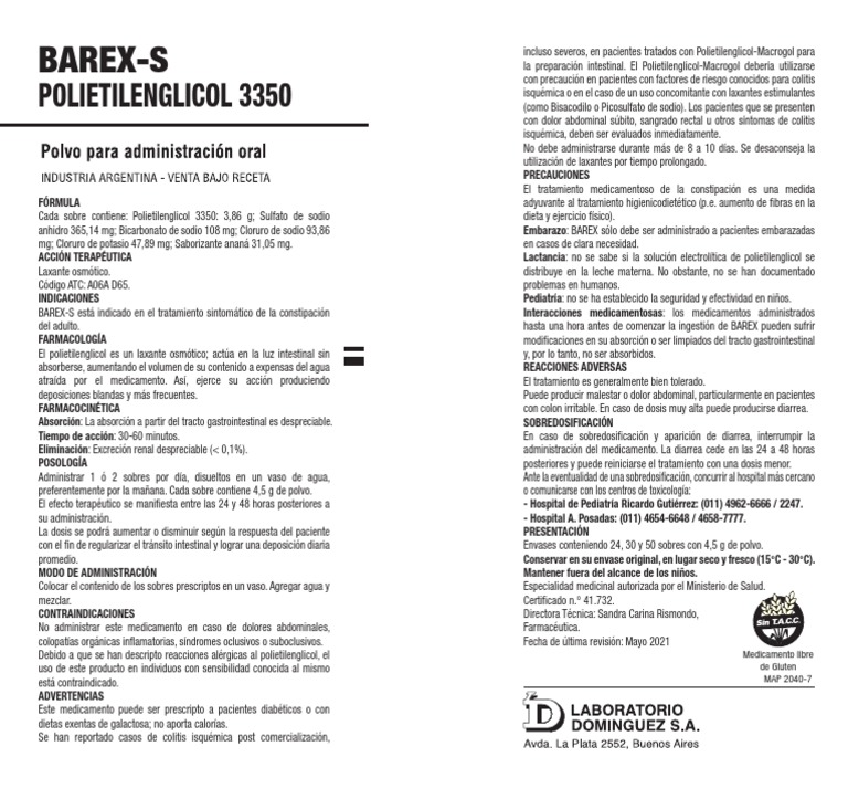 Barex S 1 | PDF | Medicamentos con receta | Diarrea