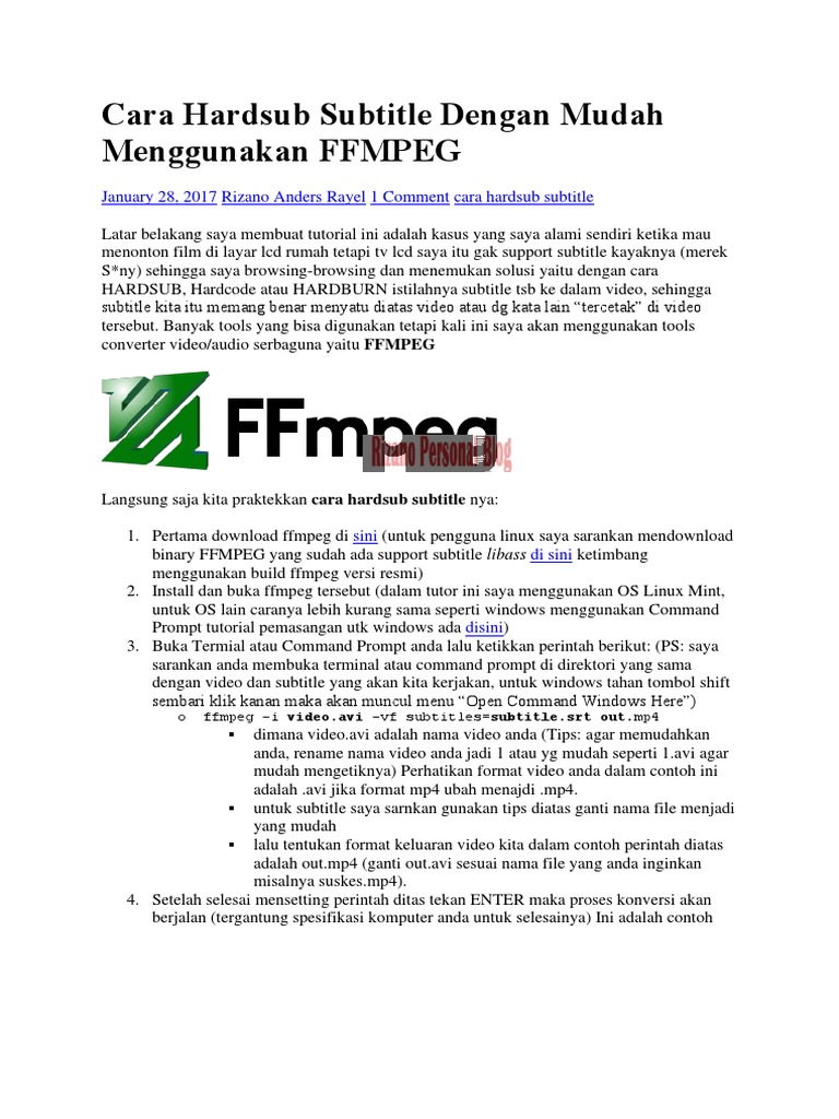Cara Hardsub Subtitle Dengan Mudah Menggunakan FFMPEG | PDF