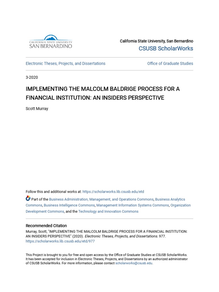Implementing The Malcolm Baldrige Process For A Financial Institu | PDF ...
