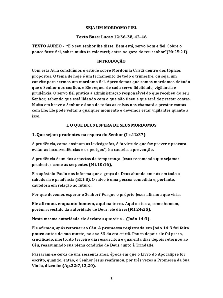 Seja Um Mordomo Fiel 01 | PDF