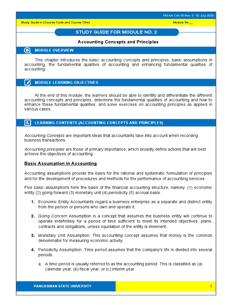 Accounting Module 2 Accounting Concepts and Principles | PDF ...