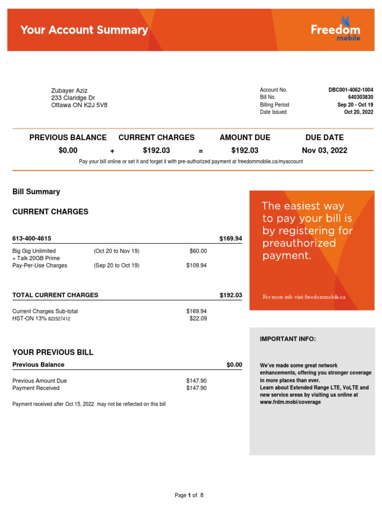 FreedomBill 20221020 | PDF | 9 1 1 | Roaming