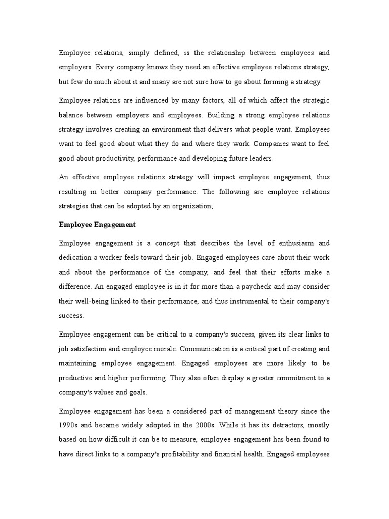 Employee Relations Strategies | PDF | Occupational Safety And Health | Employment