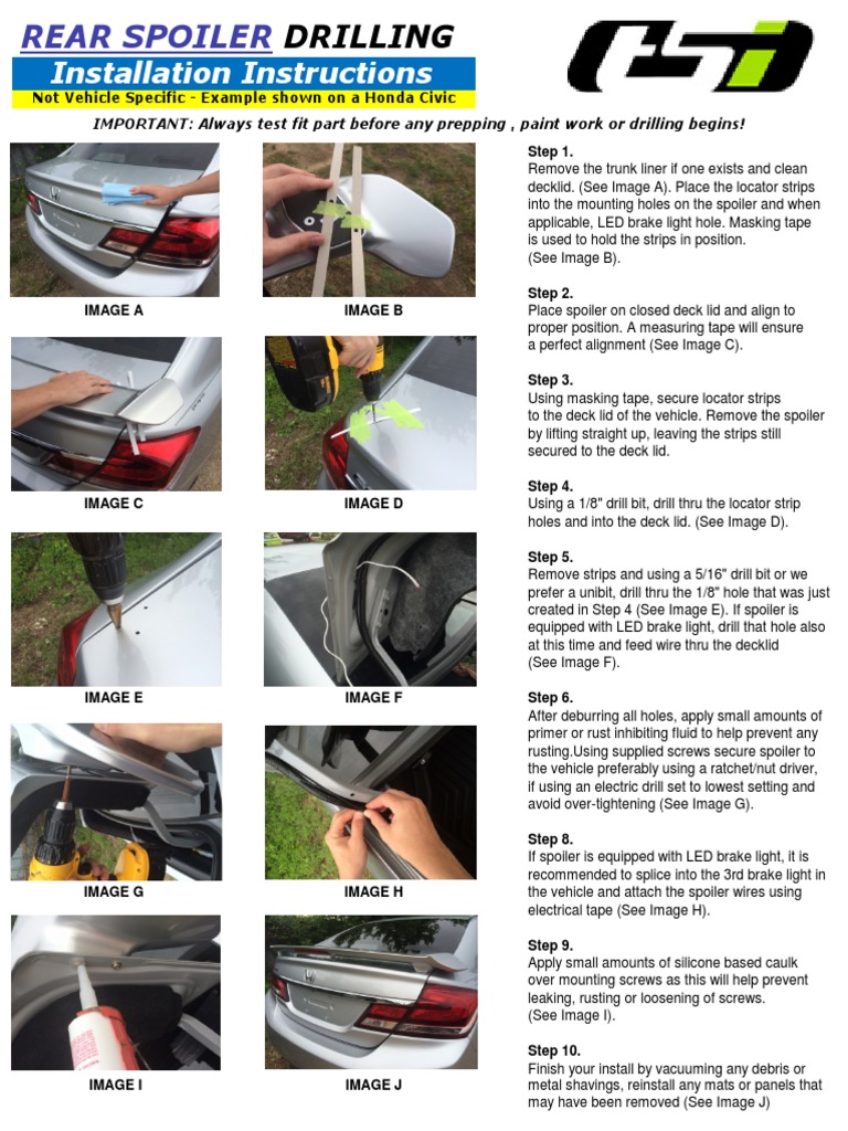 Car Spoiler Installation Guide | PDF | Trunk (Car) | Drill