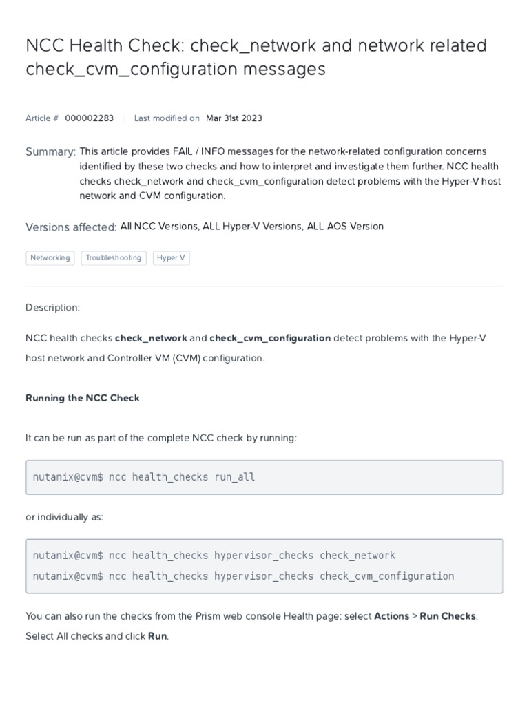 NCC Health Check - Check - Network and Network Related Check - CVM ...