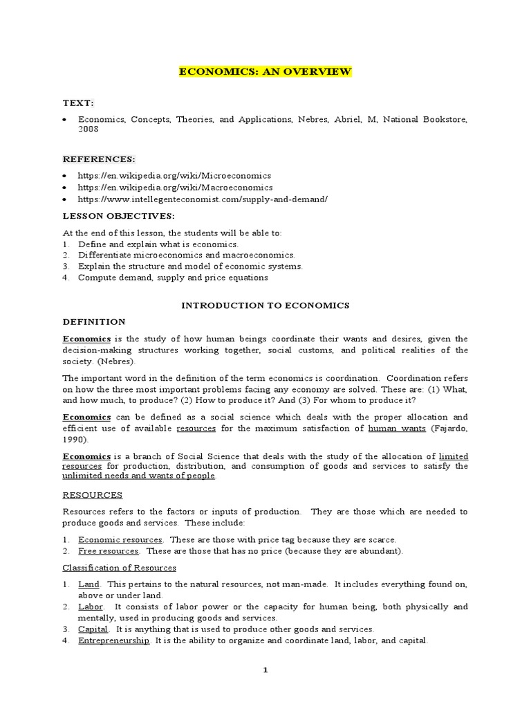 Economics-An Overview | PDF