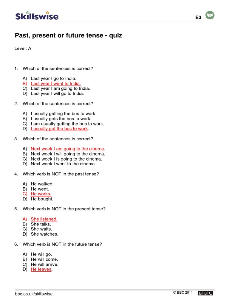 English Tense Quiz for Beginners | PDF | Verb | Grammatical Tense