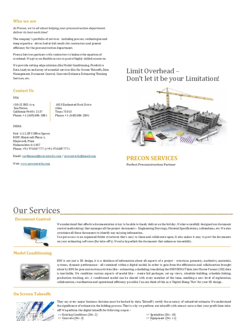 Precon - Services Brochure | PDF | Building Information Modeling | Data