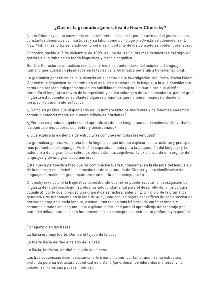 ¿Qué Es La Gramática Generativa de Noam Chomsky | PDF | Noam Chomsky ...