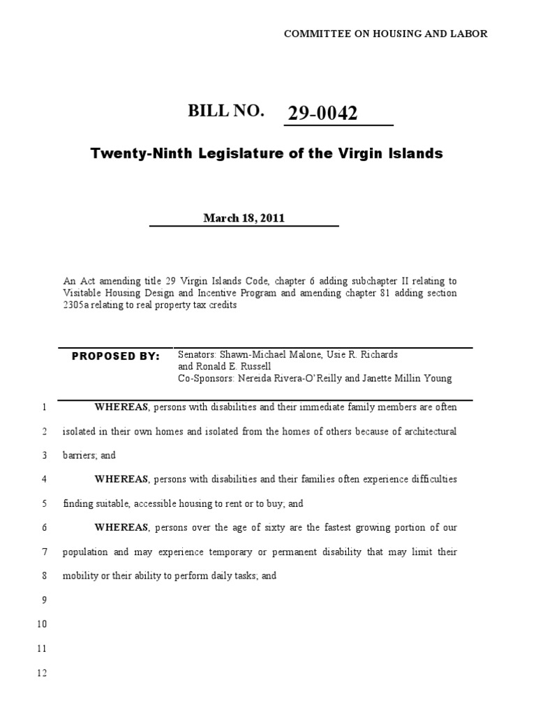 Virgin Islands Visitable Housing Act | PDF | Bathroom | Disability