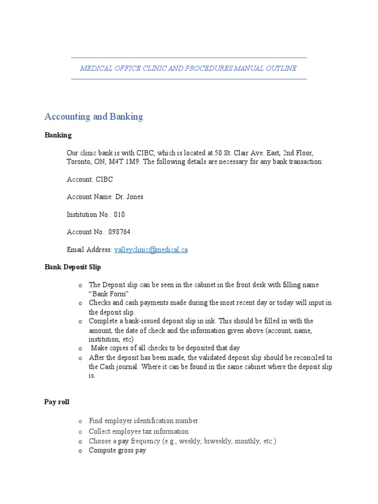 Medical Office Clinic and Procedures Manual Outline | PDF | Payroll ...