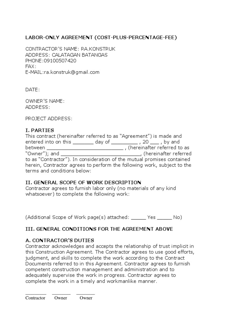 Labor Only Agreement | PDF | Arbitration | Employment