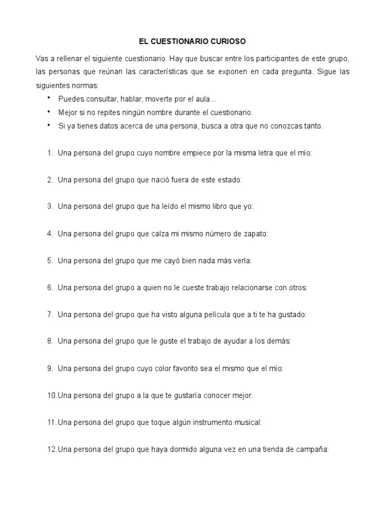 Cuestionario Curioso | PDF