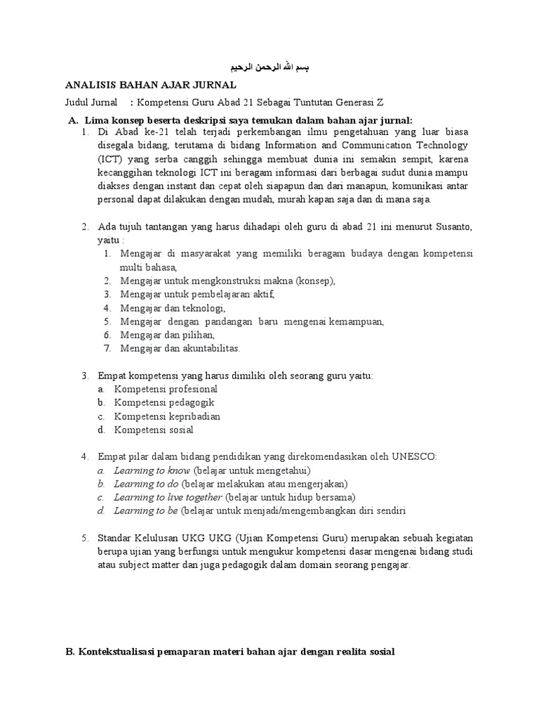 Analisis Bahan Ajar KB 2 Profesionalisme Guru Dalam Pembelajaran | PDF