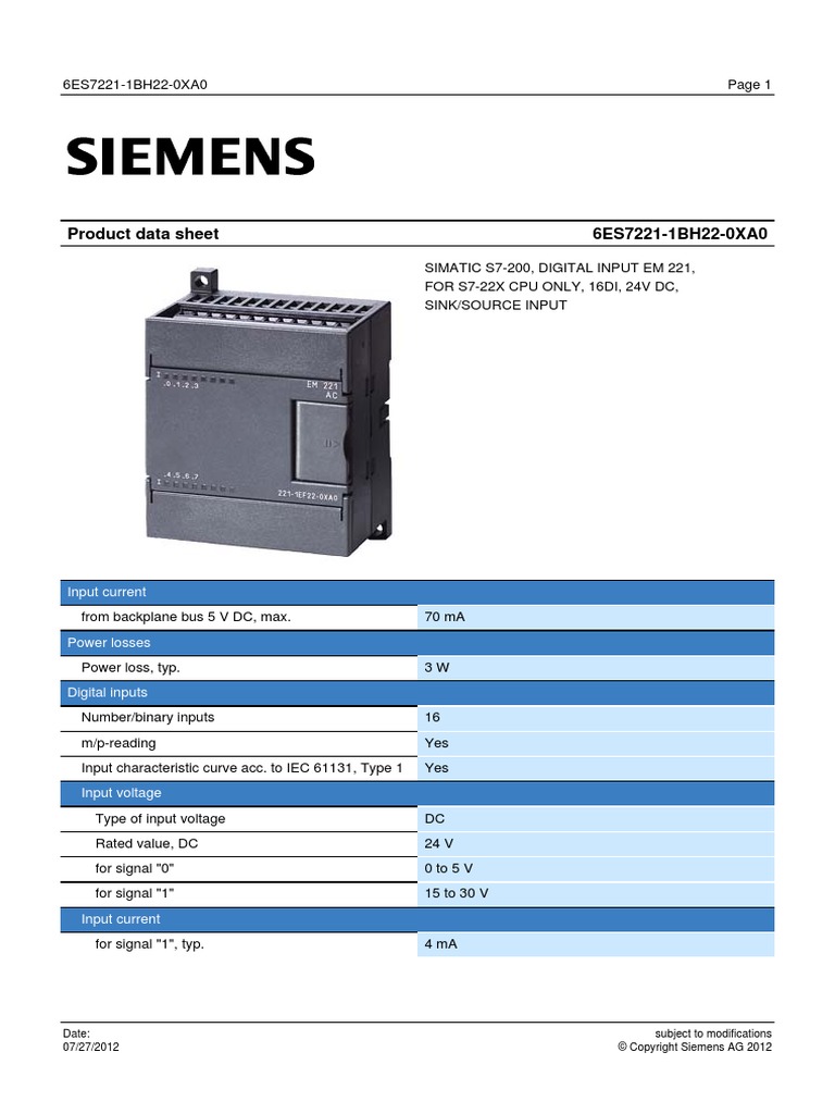 6es7221 1BH22 0xa0 | PDF | Input/Output | Information And Communications Technology