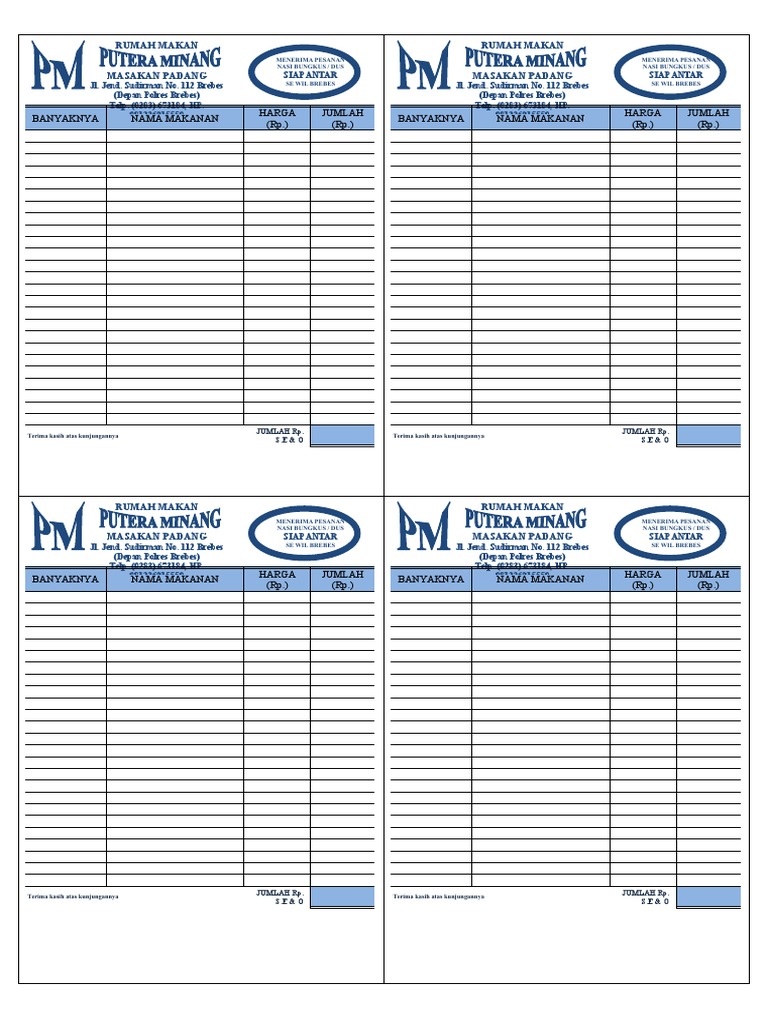 Nota Warung Makan Padang | PDF
