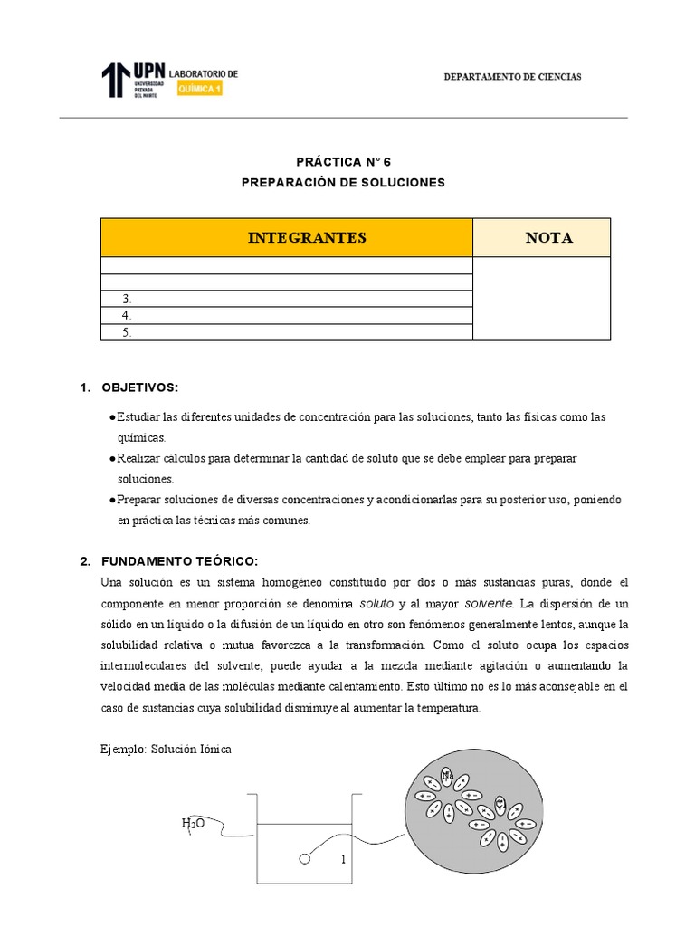 Laboratorio S N7 Práctica N°6 - Preparación de Soluciones | PDF | Concentración | Química