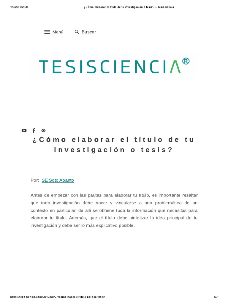 ¿Cómo Elaborar El Título de Tu Investigación o Tesis - Tesisciencia | PDF