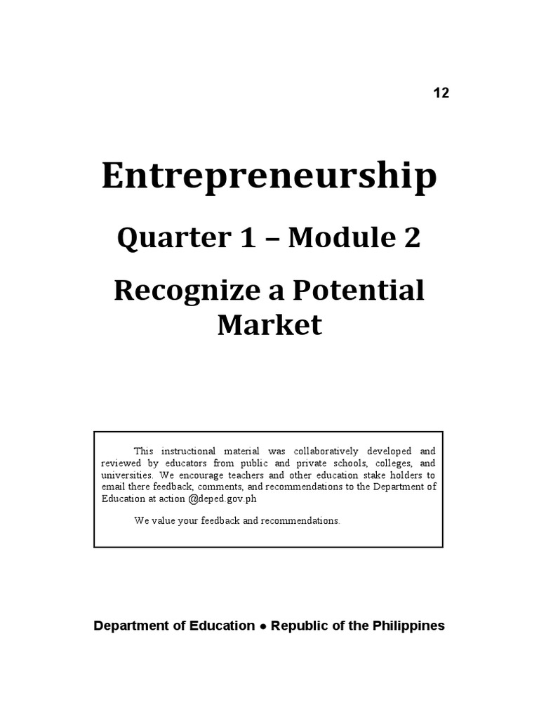 Entrep12 Q1 Mod2 Recognize-a-Potential-Market v2 | PDF ...