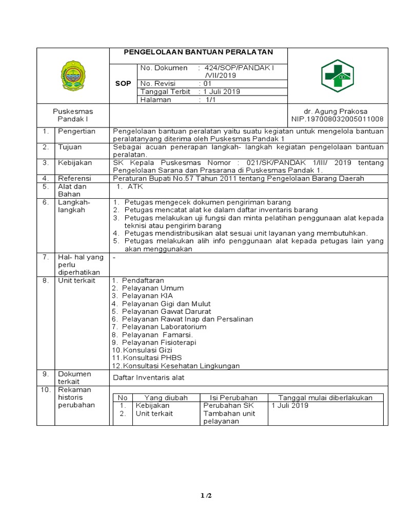 001_SOP PENGELOLAAN BANTUAN PERALATAN | PDF