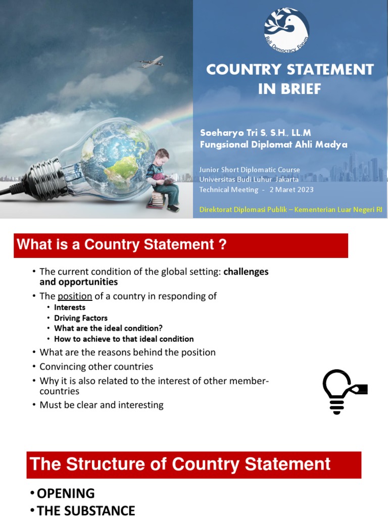 Presentasi Country Statement - JSDC UBL 2023 - 010323 | PDF