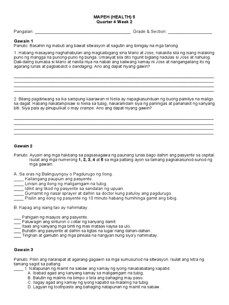 Q4 MAPEH Health Week 2 Activity | PDF