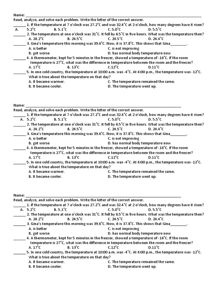 Q4 Math Week 5 Activity | PDF | Temperature | Thermometer