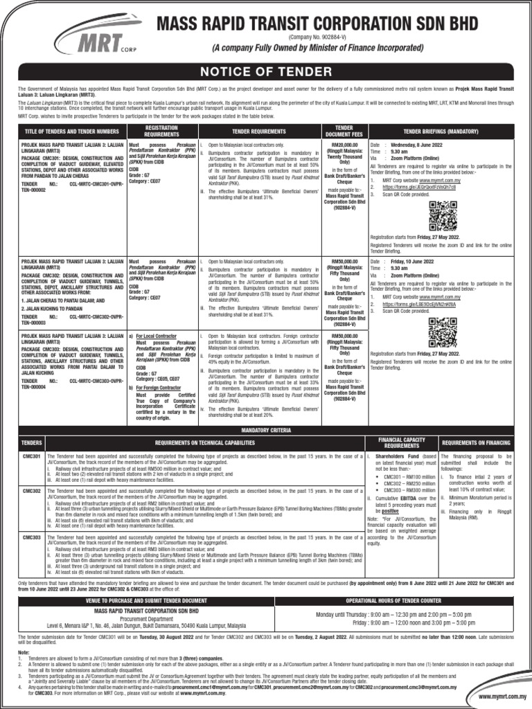 MRT Corp MRT3 CMC EN | PDF | Tunnel | Transport