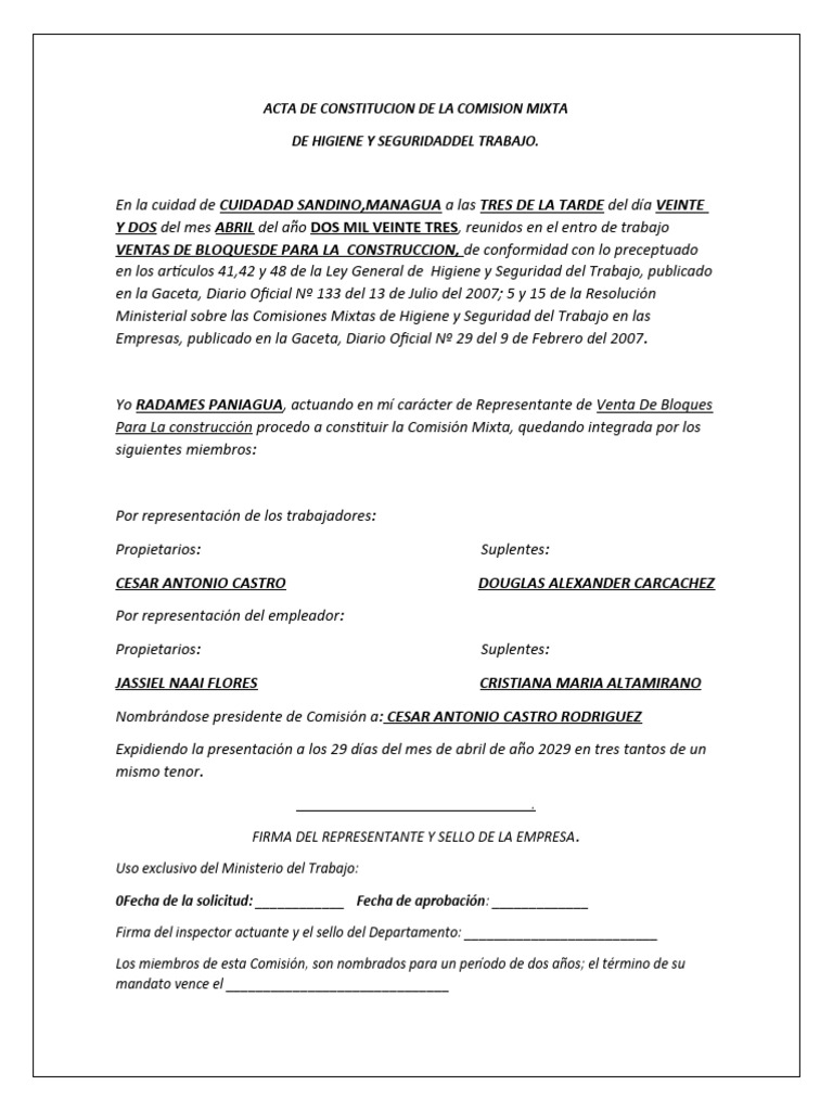Acta de Constitucion de La Comision Mixta | PDF