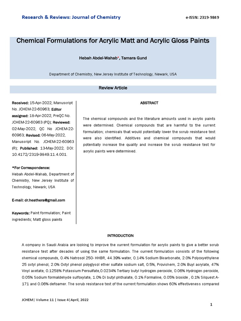 Acrylic Paint Formulation Insights | PDF | Paint | Polymers