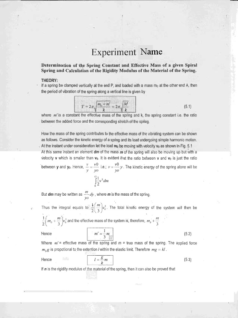 Spring Constant, Effective Mass and Modulus of Rigidity | PDF