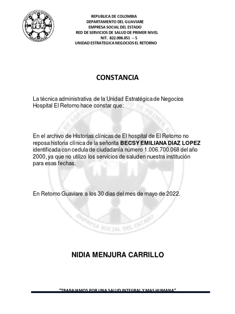 CERTIFICADO BECSY DIAZ GUAVIARE | PDF