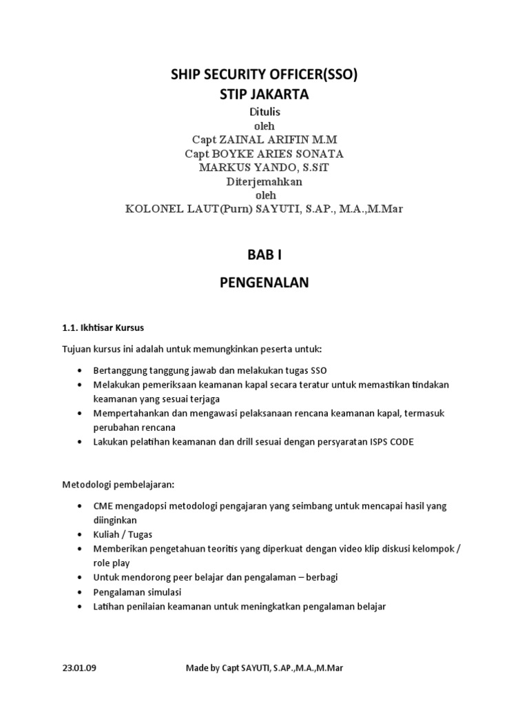 Ship Security Officer (Sso) | PDF