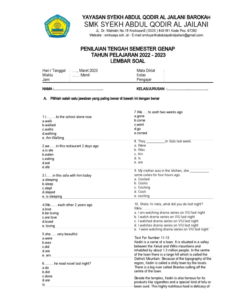 Soal PTS Genap Bahasa Inggris Kelas X | PDF | Food And Drink