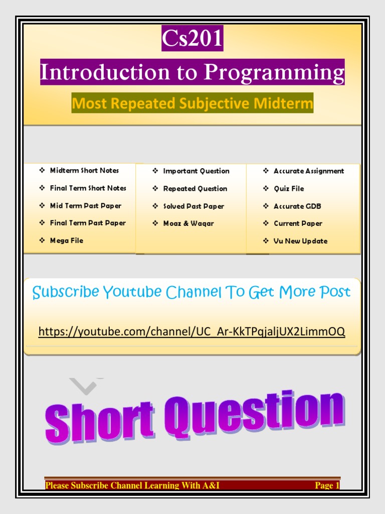 Cs201 Midterm Subject | PDF | Computers
