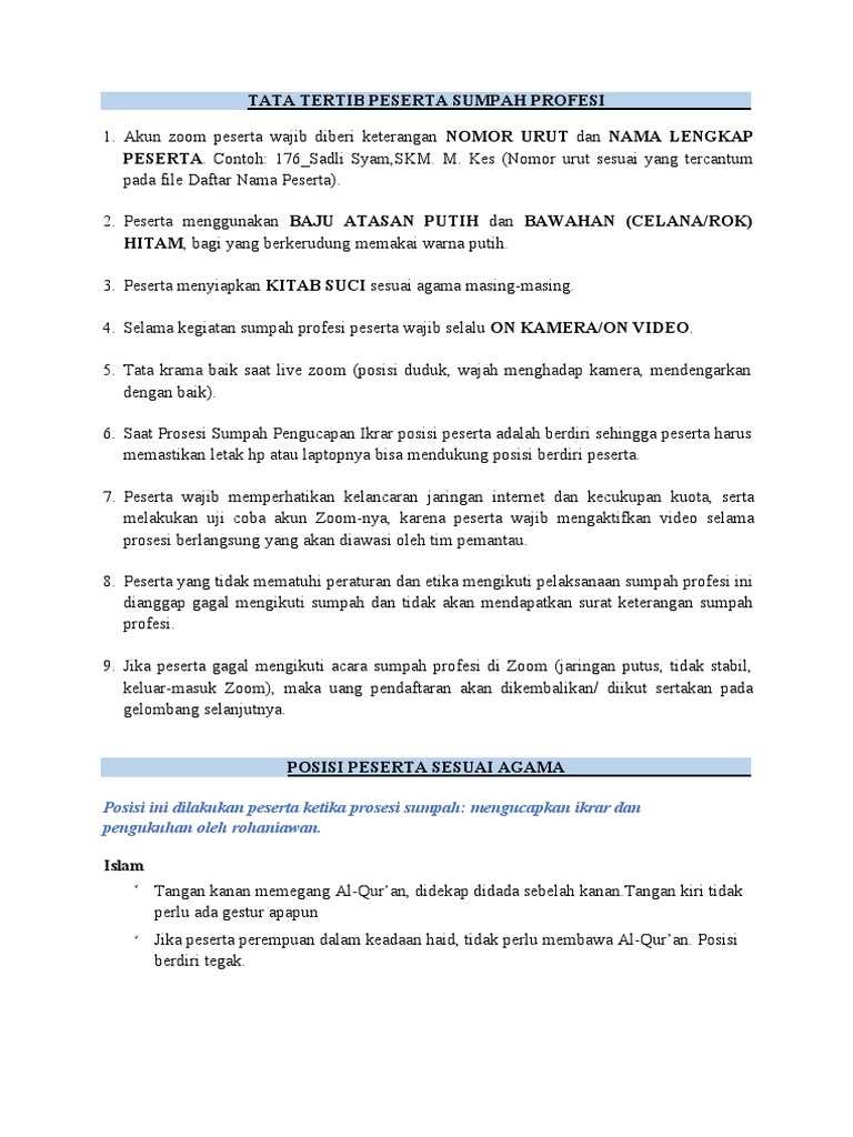 Tata Tertib Peserta Sumpah Profesi Pppkmi Sulut-1 | PDF