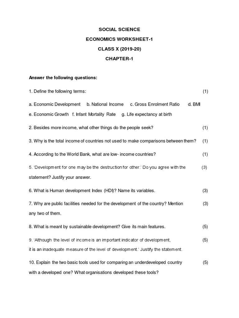 Eco Worksheet1 Class 10 May 19 | PDF